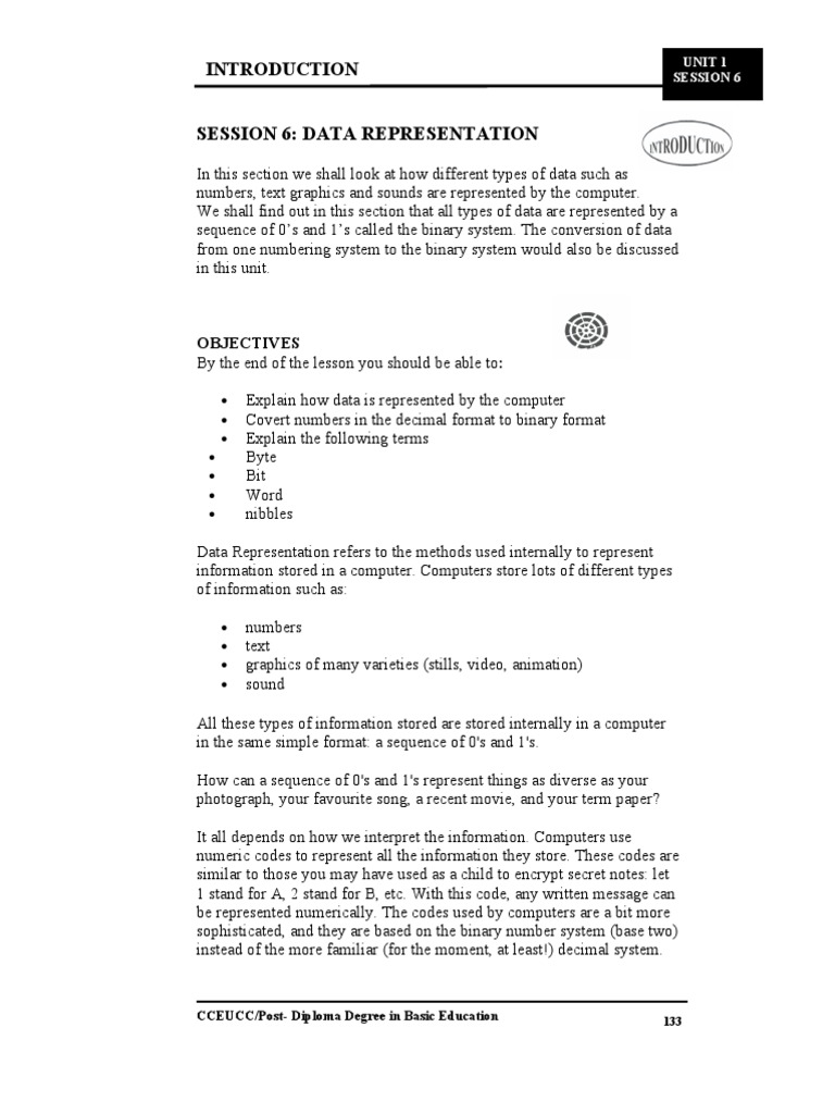 Session 6 Data Representation | PDF | Bit | Byte
