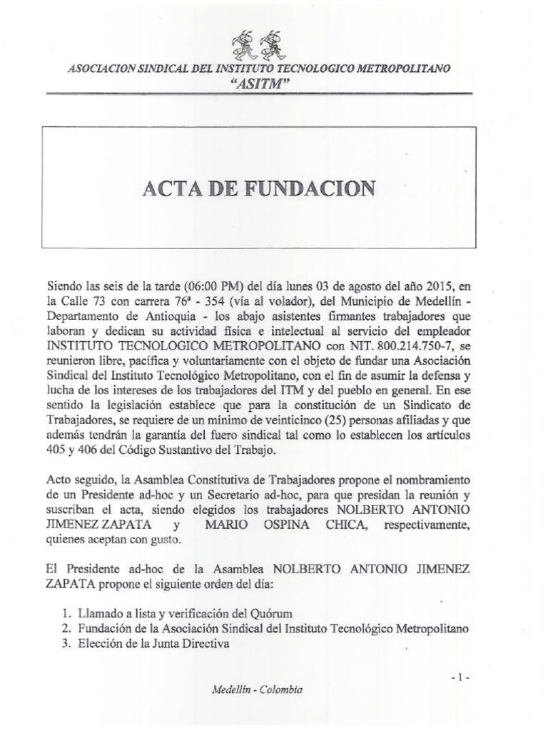 Acta de Fundación (Ejemplo) | PDF