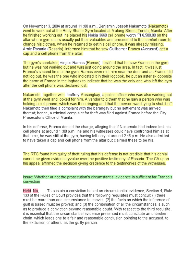 01 - People v. Franco | PDF | Circumstantial Evidence | Witness