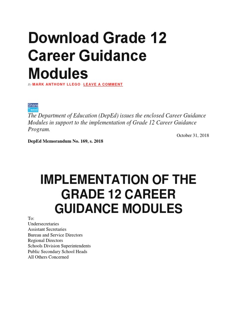 Grade 12 Career Guidance Modules Download | PDF | Curriculum | Value ...