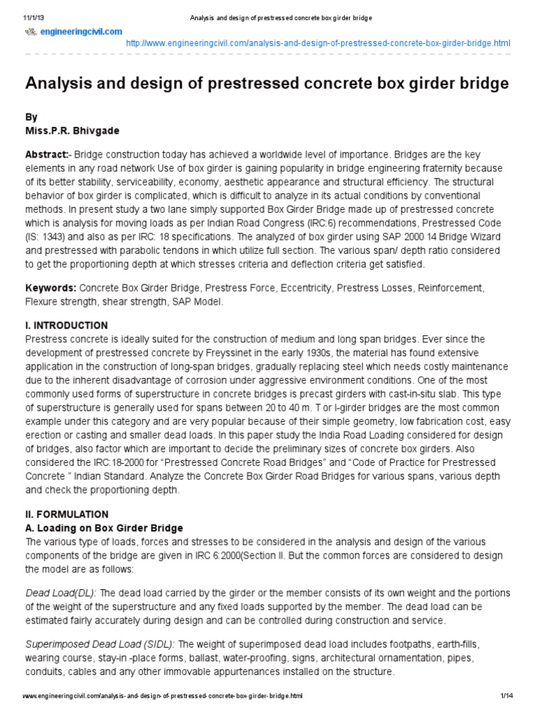 Analysis and Design of Prestressed Concrete Box Girder Bridge | PDF ...