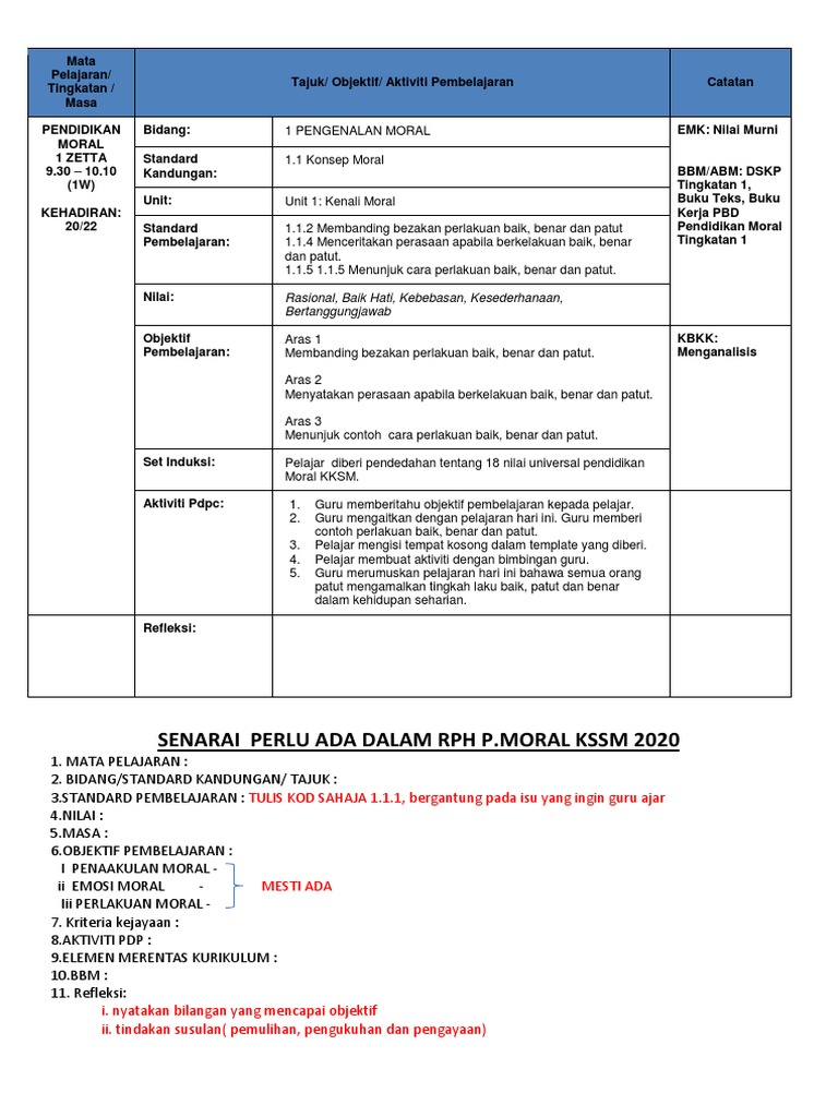 Contoh RPH KSSM | PDF