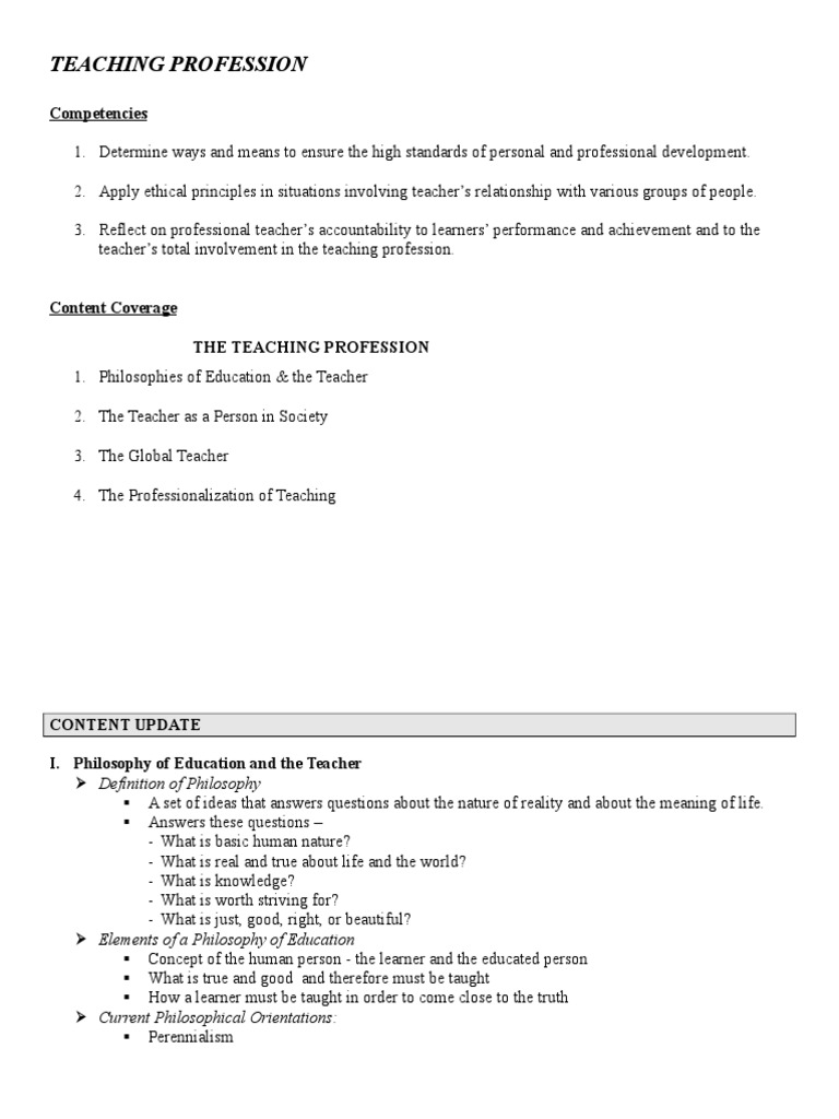 Understanding the Teaching Profession | PDF | Philosophy Of Education ...