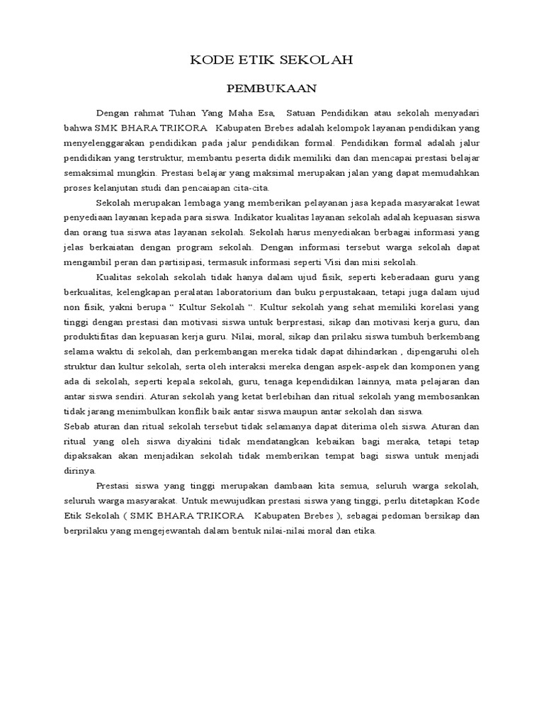 Kode-Etik-Sekolah Bhara Trikora | PDF | Kesehatan Holistik | Gaya Hidup
