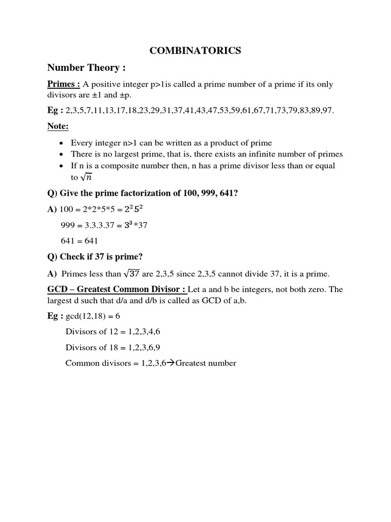 COMBINATORICS | Download Free PDF | Prime Number | Discrete Mathematics
