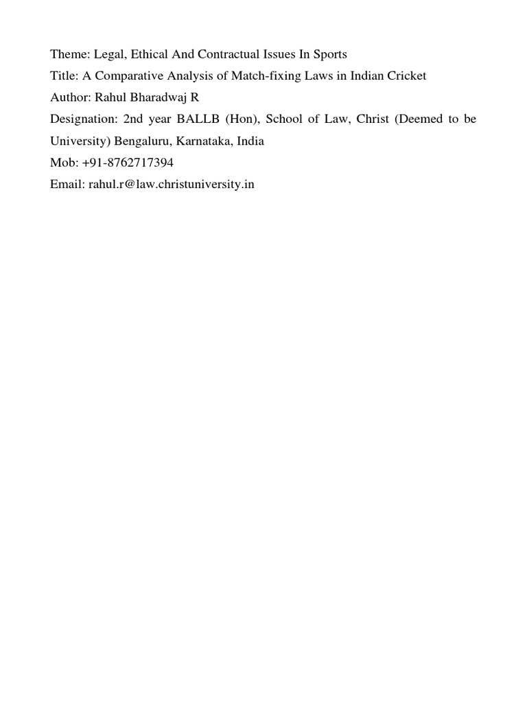 A Comparative Analysis of Match-Fixing Laws in Indian Cricket | PDF ...