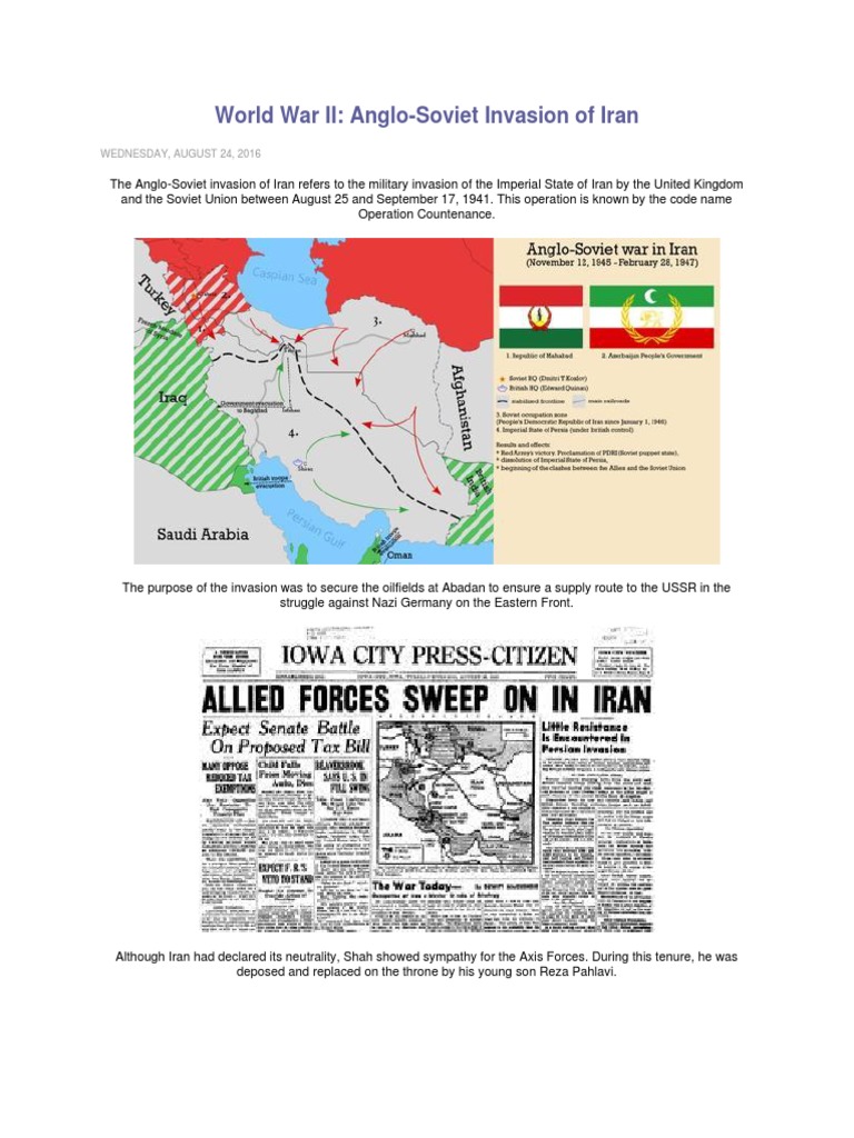 Anglo-Soviet Invasion of Iran 1941 | PDF | Iran | Mohammad Reza Pahlavi