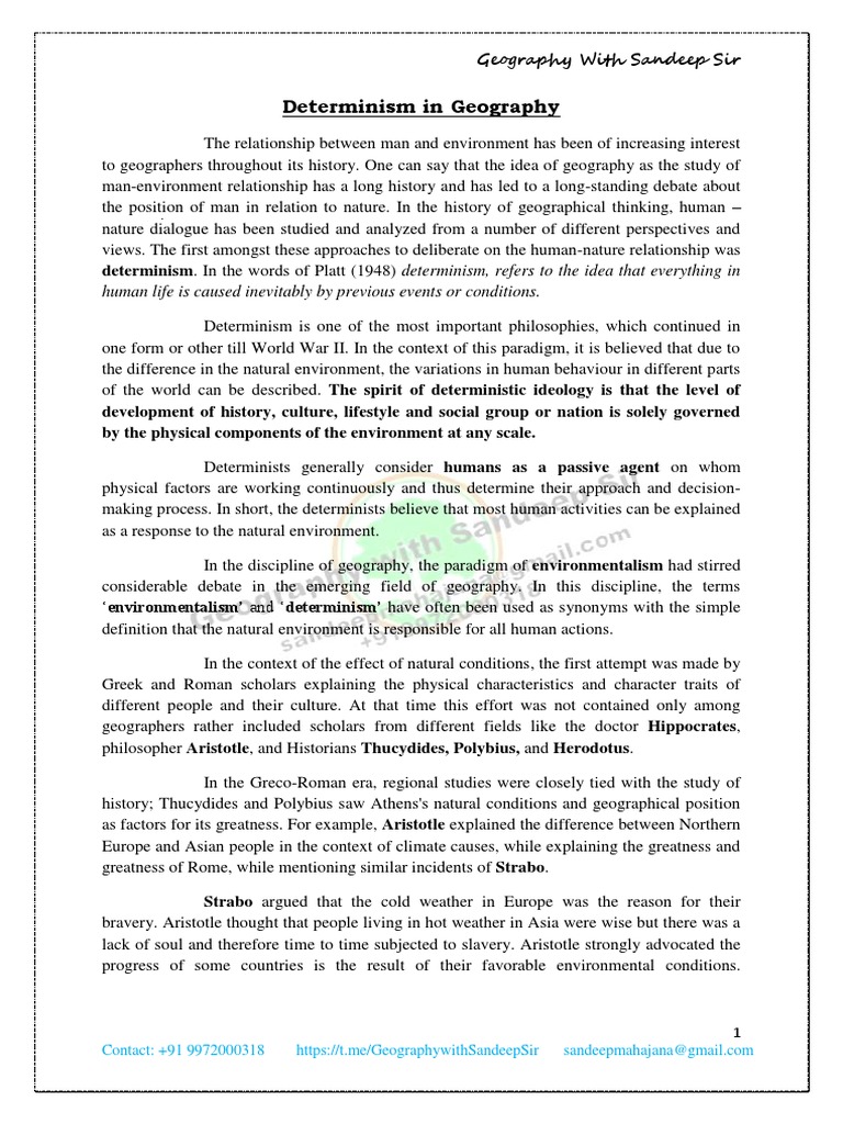 Determinism and Possibilism in Geography | PDF | Determinism | Geography