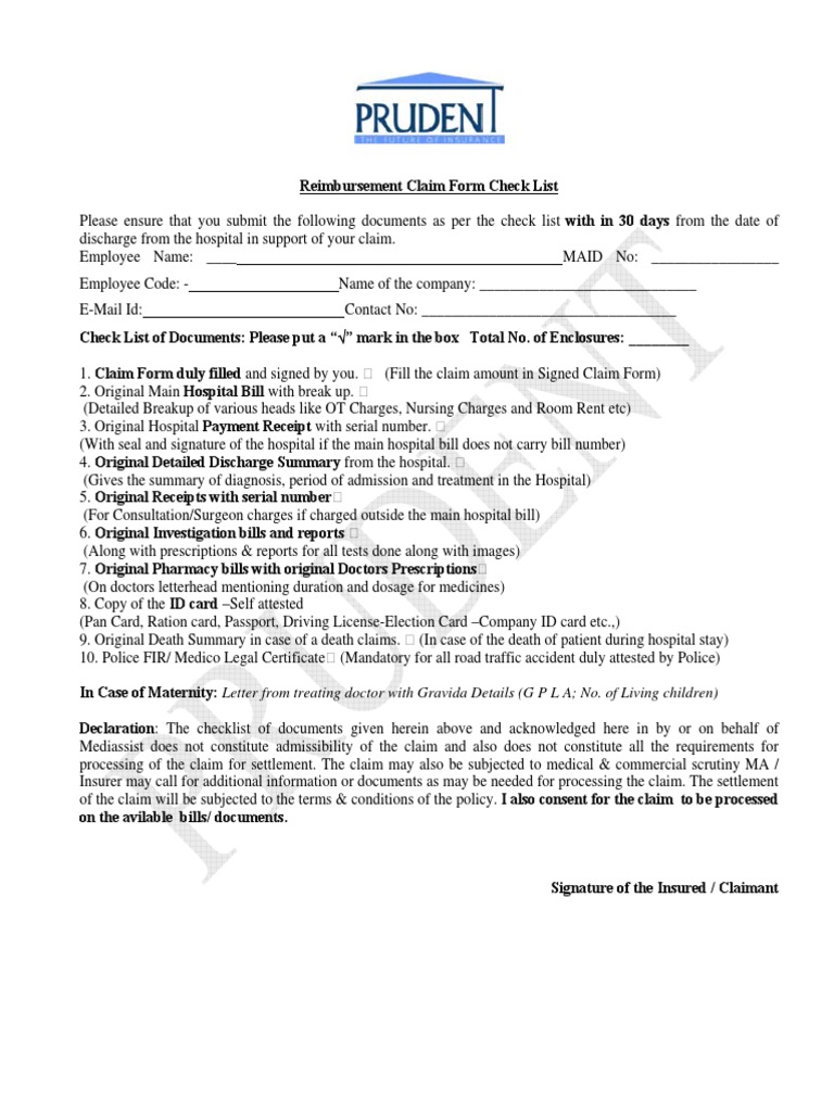 Reimbursement Checklist | PDF | Hospital | Identity Document