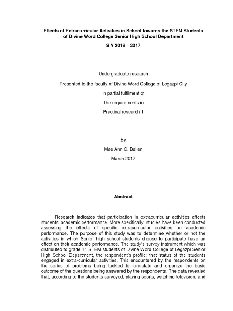 Impact of Extracurriculars on STEM Students | PDF | School Counselor ...