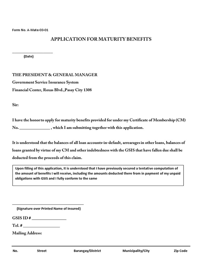Application For Maturity Benefits | PDF