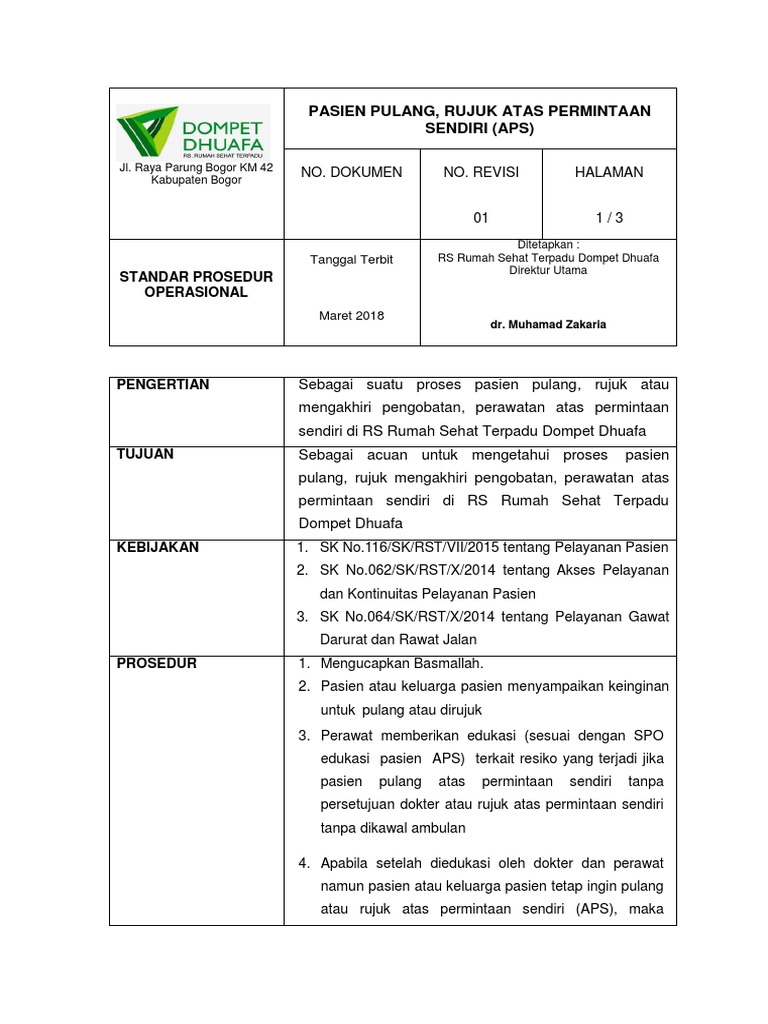 Sop Pasien Aps | PDF