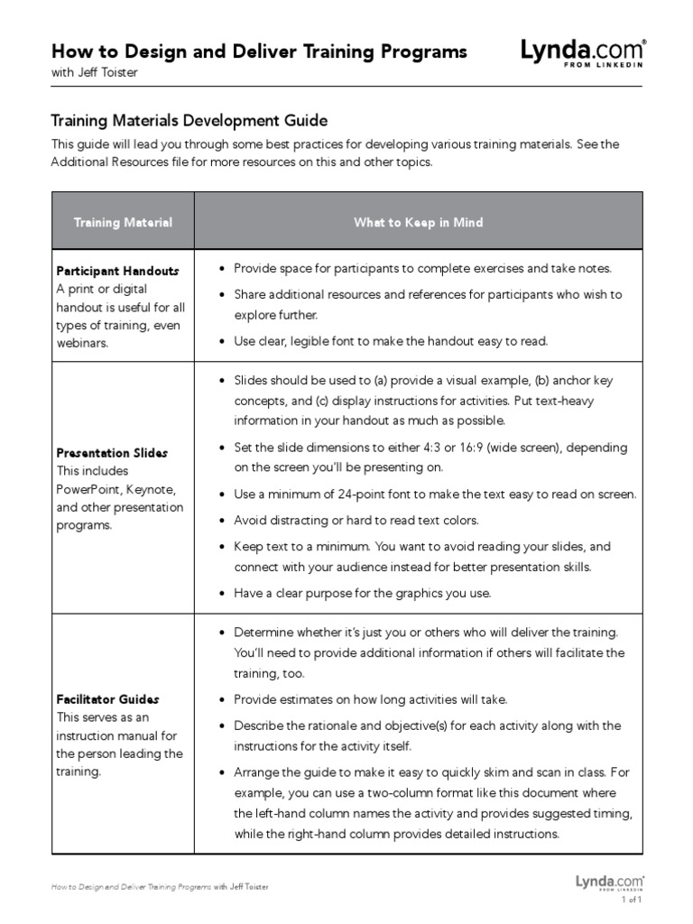 Training Material Design Guide | PDF | Microsoft Power Point ...