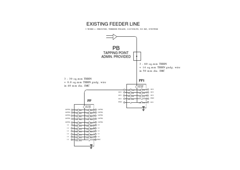 Three-Phase 240 Volt 60Hz Electrical Feeder Line Diagram with Panel ...