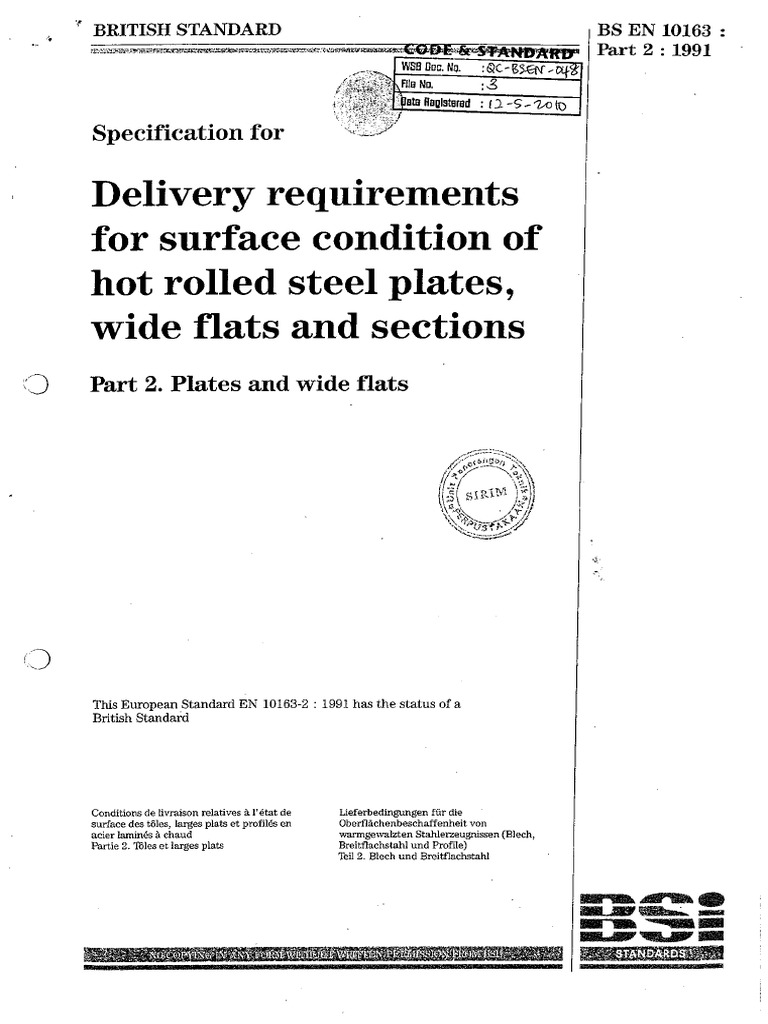 BS EN 10163-2-1991 - Delivery Requirements For Surface Condition | PDF