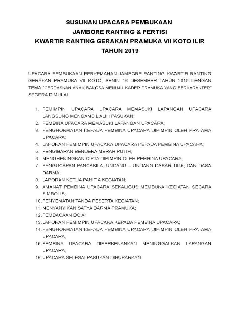 Susunan Upacara Jambore Ranting Dan Pertisi Vii Koto Ilir | PDF