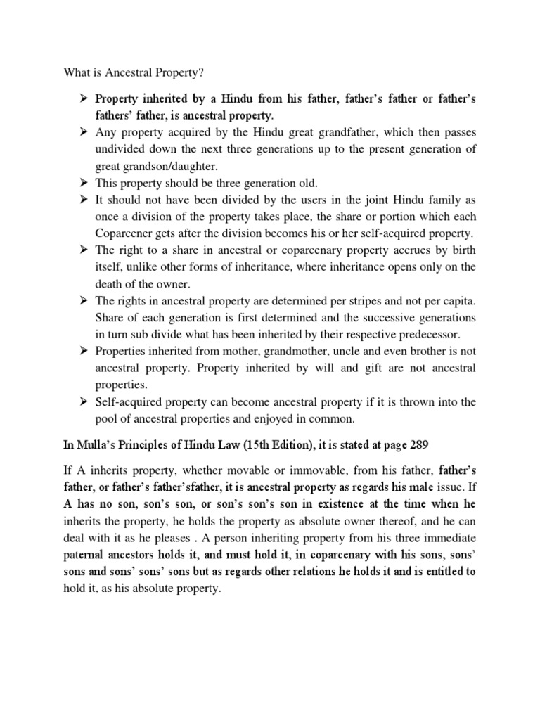 Ancestral Property | PDF | Inheritance | Property