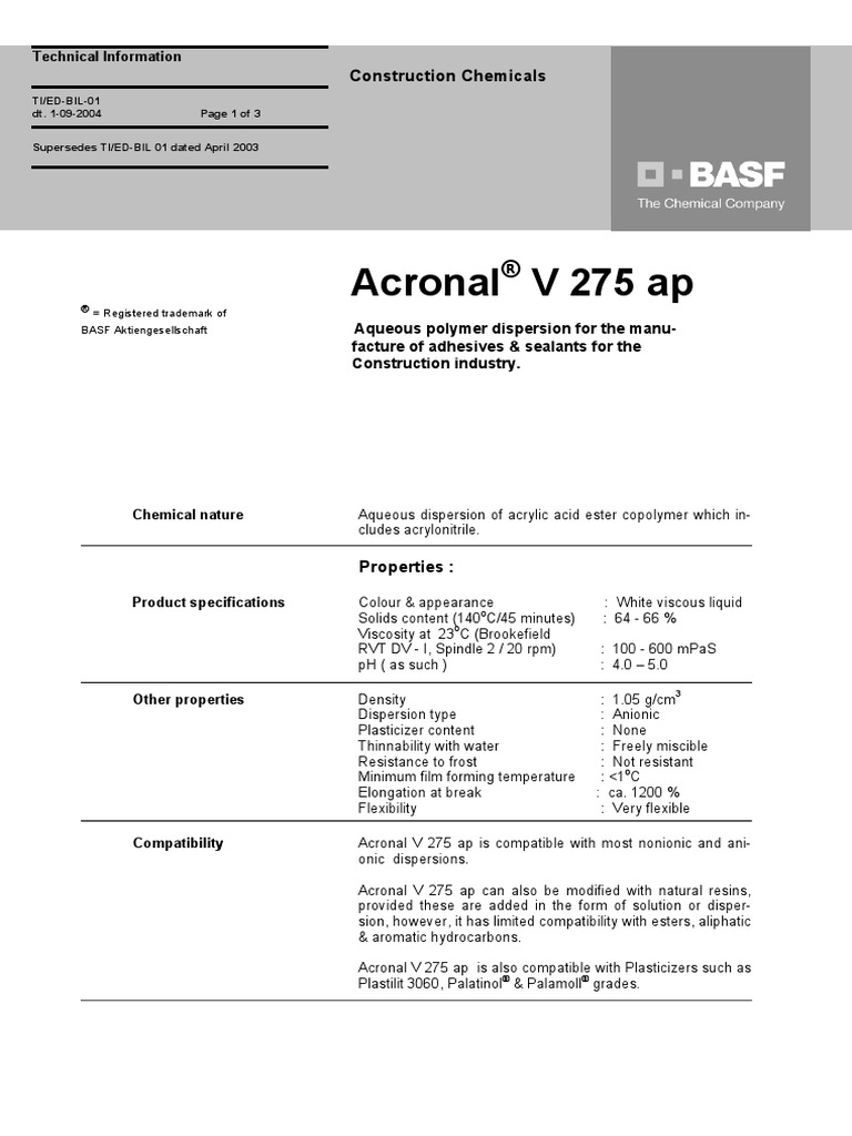 Acronal V 275 AP | PDF | Building Engineering | Materials