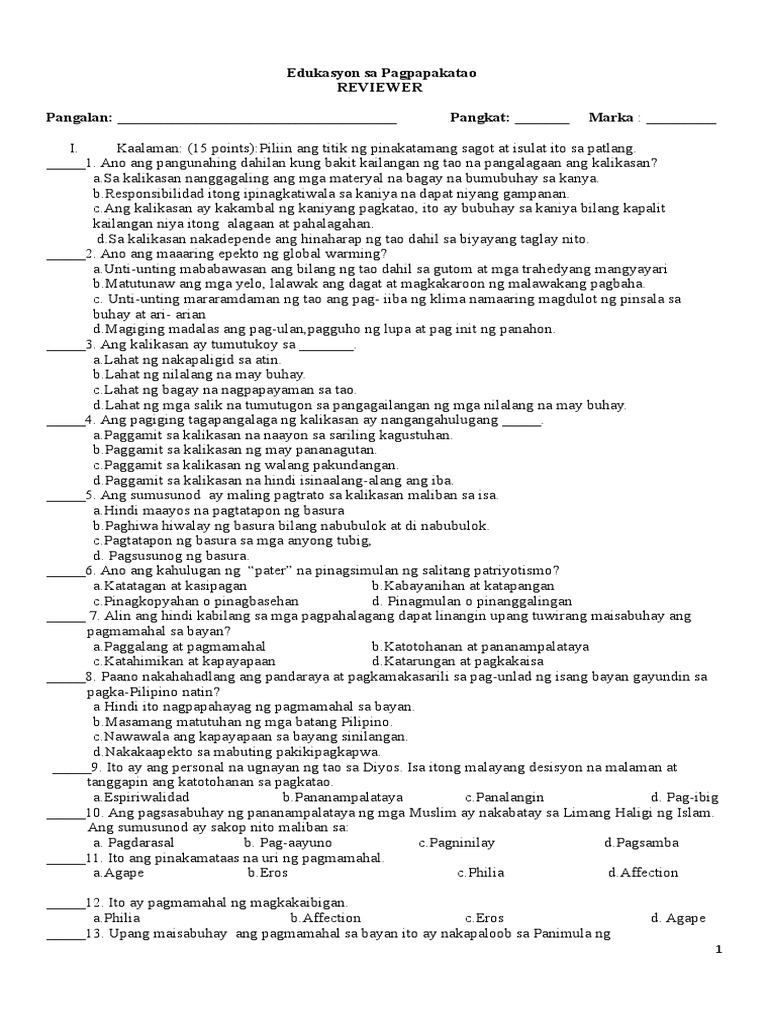 Esp Reviewer Junior High 5 | PDF