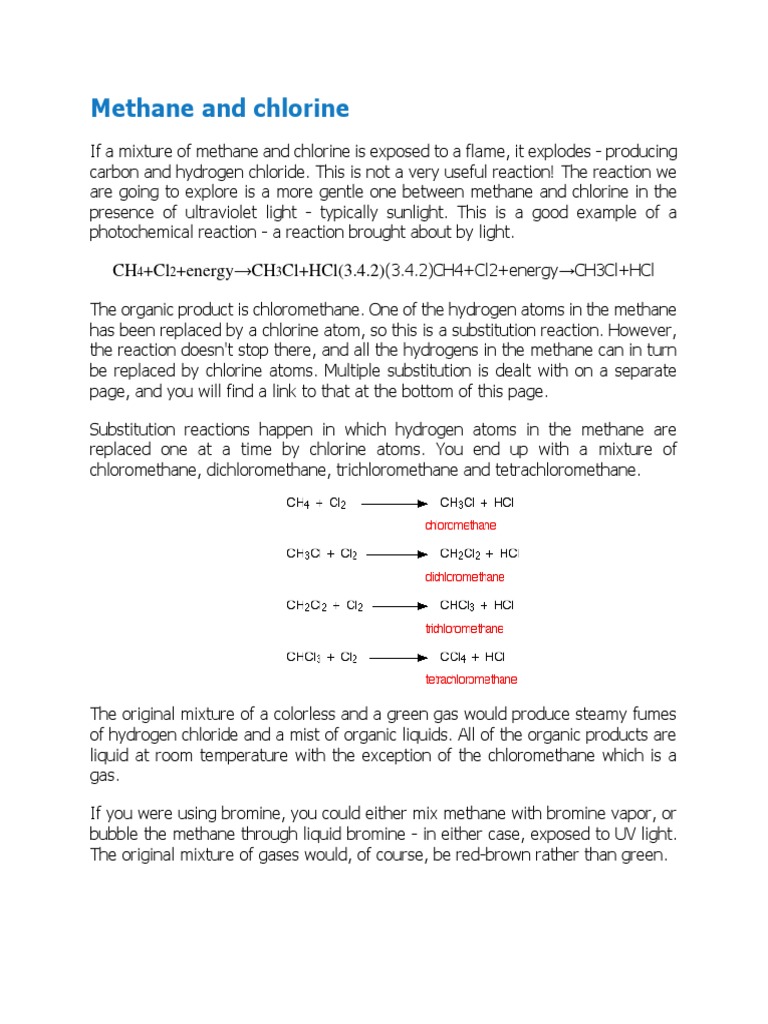 Methane and Chlorine | PDF | Chemical Reactions | Chlorine