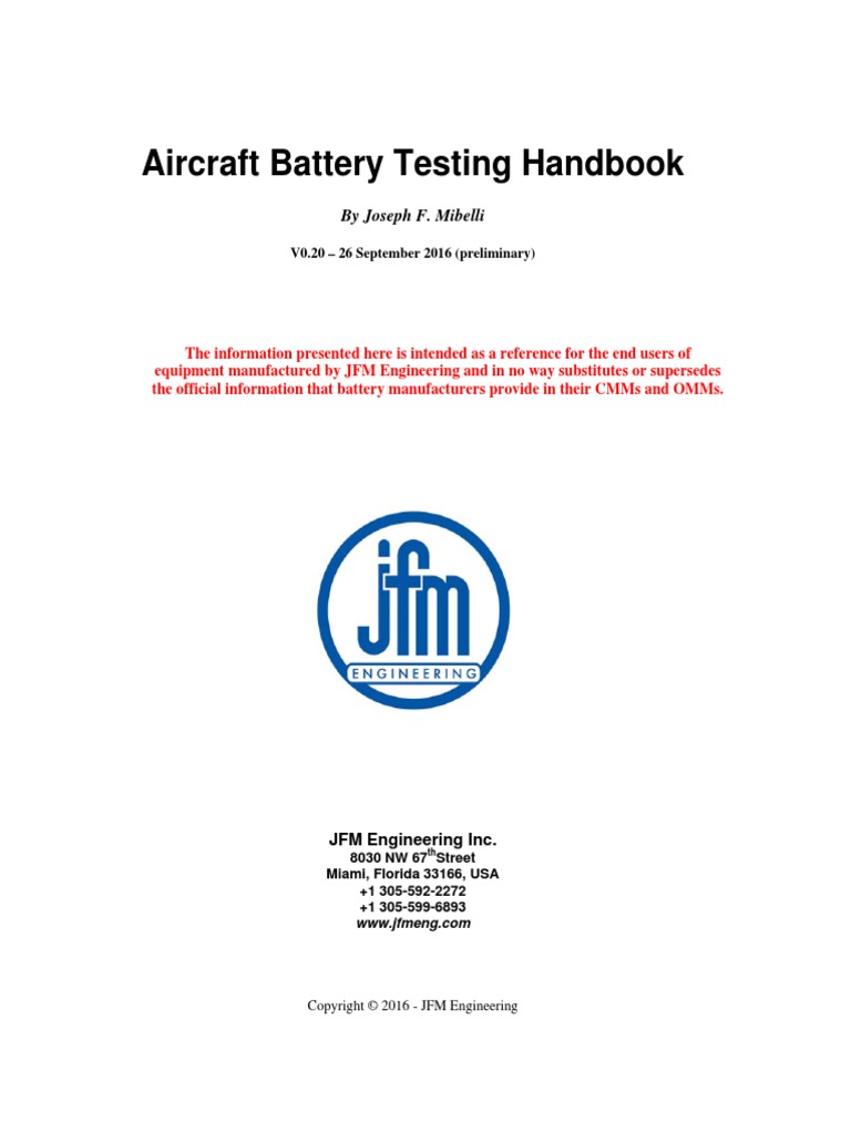 Aircraft Battery Testing Handbook V0.20 | PDF | Rechargeable Battery ...