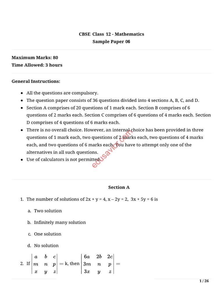 CBSE Mathematics Sample Paper 6 - 2020 | PDF | Circle | Euclidean Vector