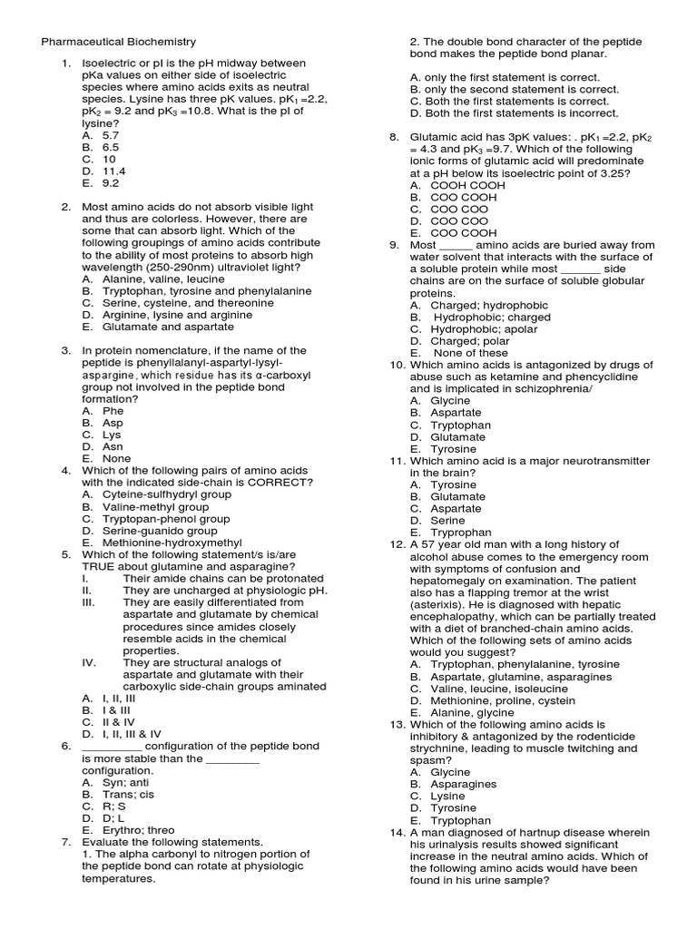 Pharmaceutical Biochemistry (PACOP RED) | PDF | Amino Acid | Nucleotides