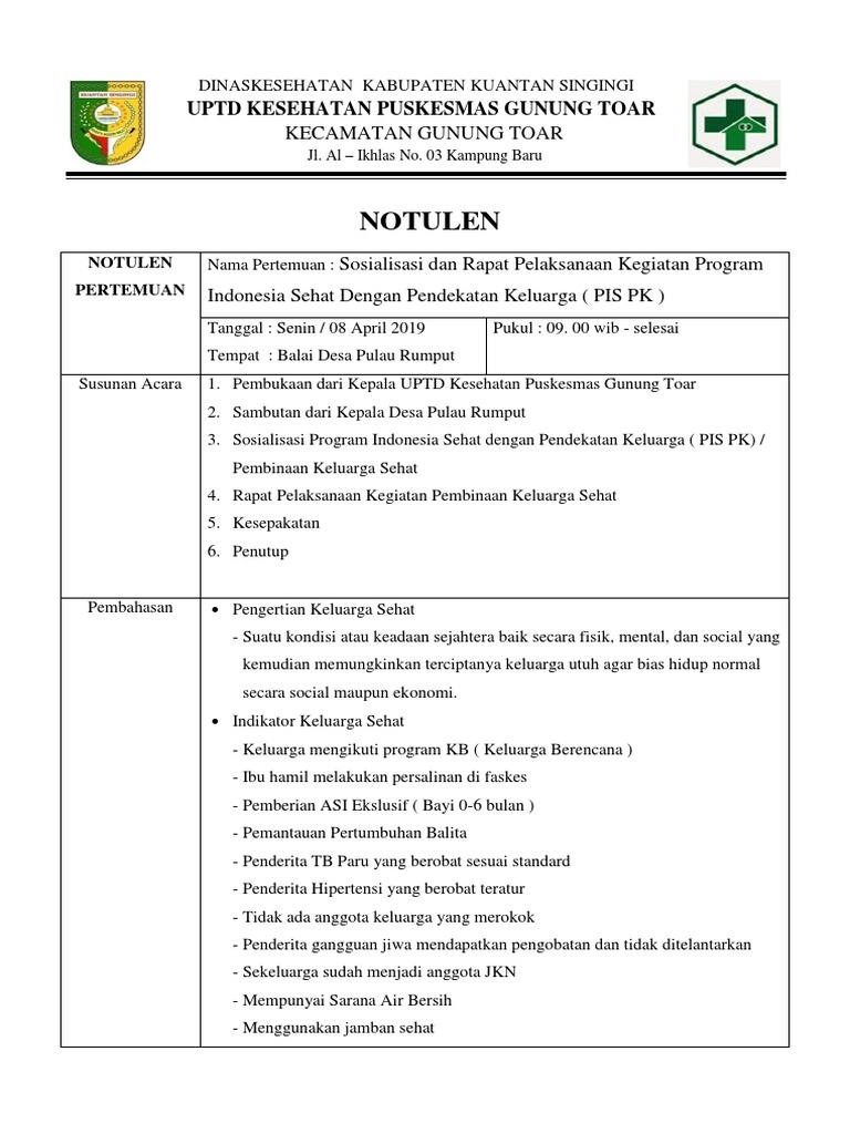 Notulen Pis PK | PDF