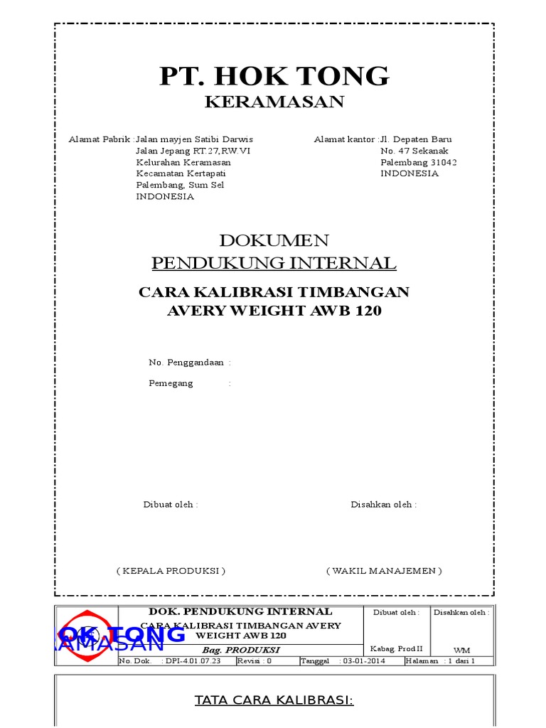 Kalibrasi Timbangan di PT. Hok Tong | PDF