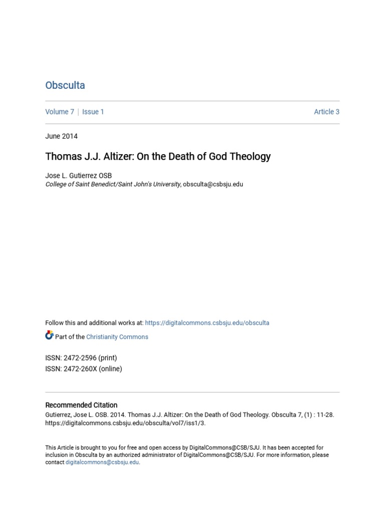 Thomas J.J. Altizer - On The Death of God Theology | PDF ...