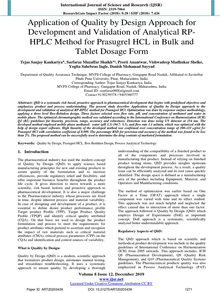 Application of Quality by Design Approach For Development and Validation of Analytical RP-HPLC ...
