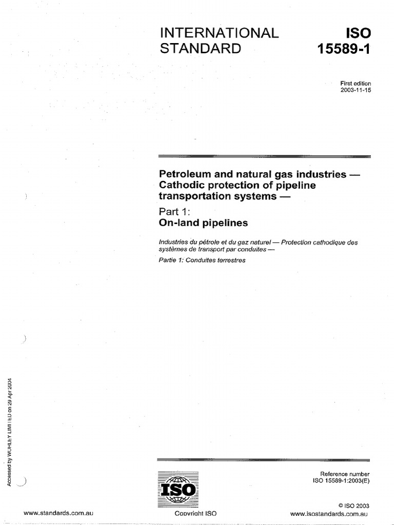 ISO-15589-1 Cathodic Protection Pipeline PDF | PDF
