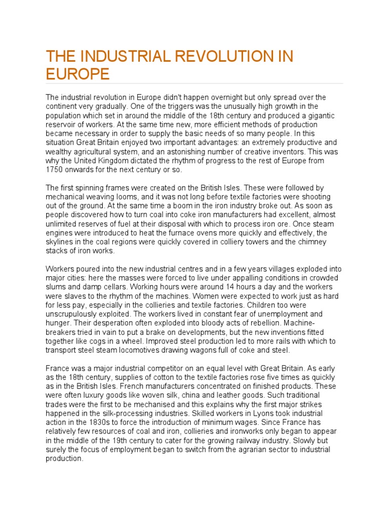 The Industrial Revolution in Europe | PDF | Industrial Revolution ...