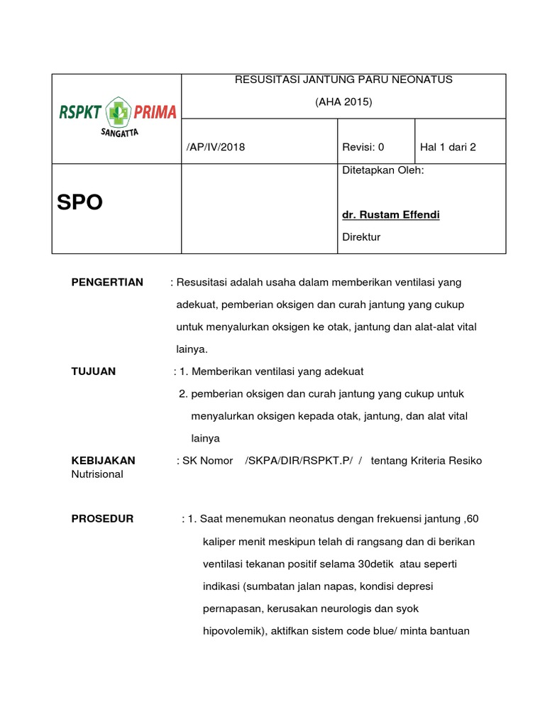 Resusitasi Jantung Paru Neonatus AHA 2015 | PDF