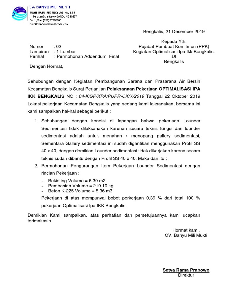 Contoh Permohonan Addendum Kontrak | PDF
