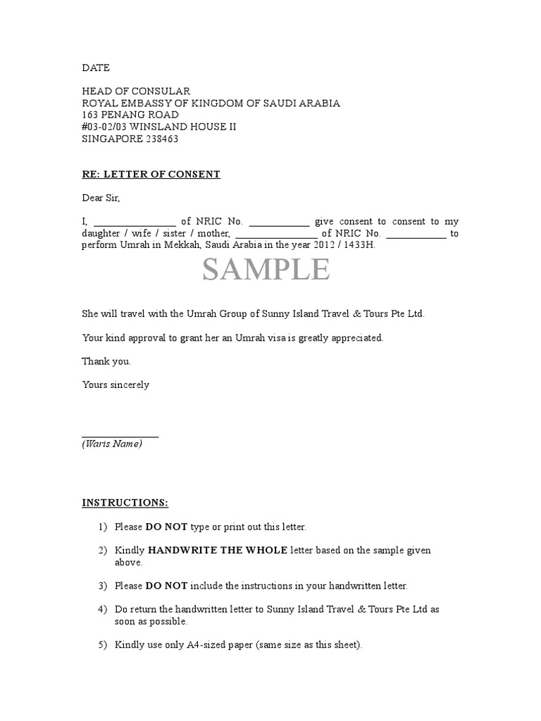 Umrah Visa Consent Letter Template | PDF | Business