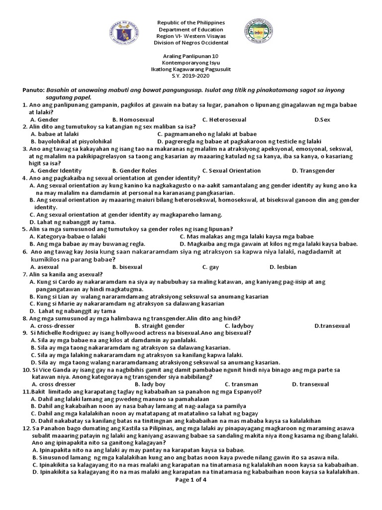 Grade 10 AP Q 3 SY 18-19 - TQ | PDF