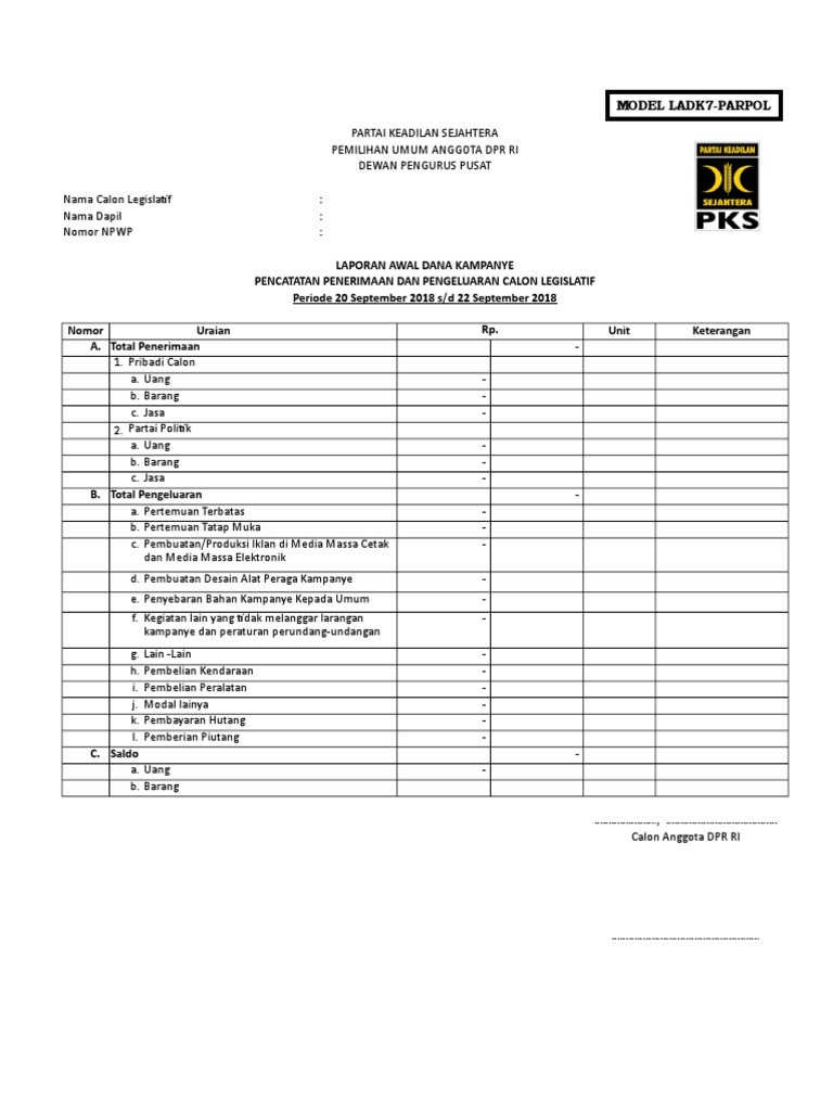 00 Form Dana Kampanye Caleg | PDF