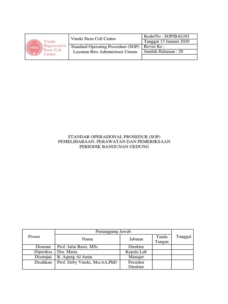 Sop Pemeliharaan Dan Perawatan Sarana Prasarana | PDF
