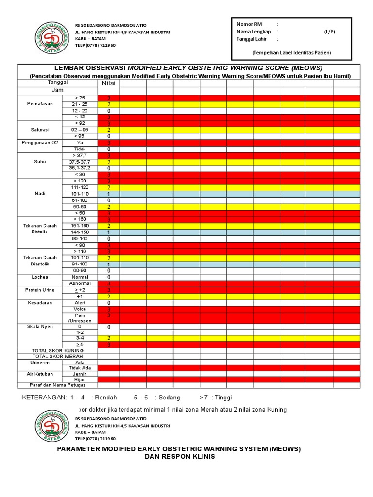 Lembar Observasi Modified Early Obstetric Warning System | PDF
