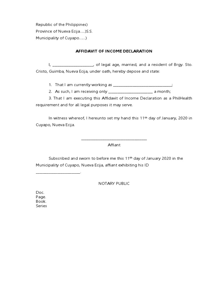 Blank Affidavit of Income Declaration | PDF