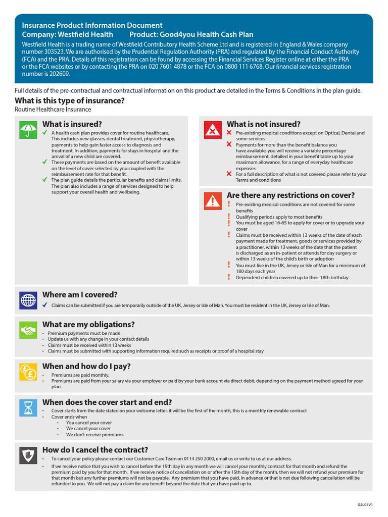 Ipid Good4you Health Cash Plan | PDF | Health Care | Insurance