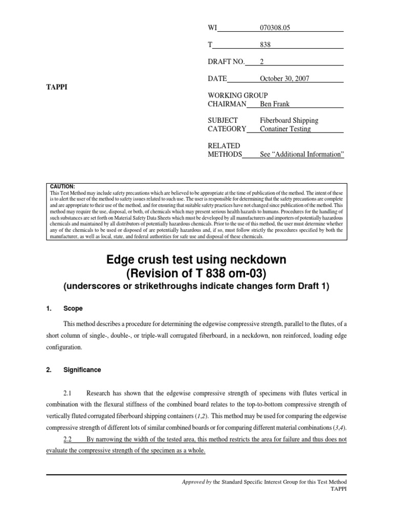 Edge Crush Test Using Neckdown: A Method for Determining the Edgewise ...