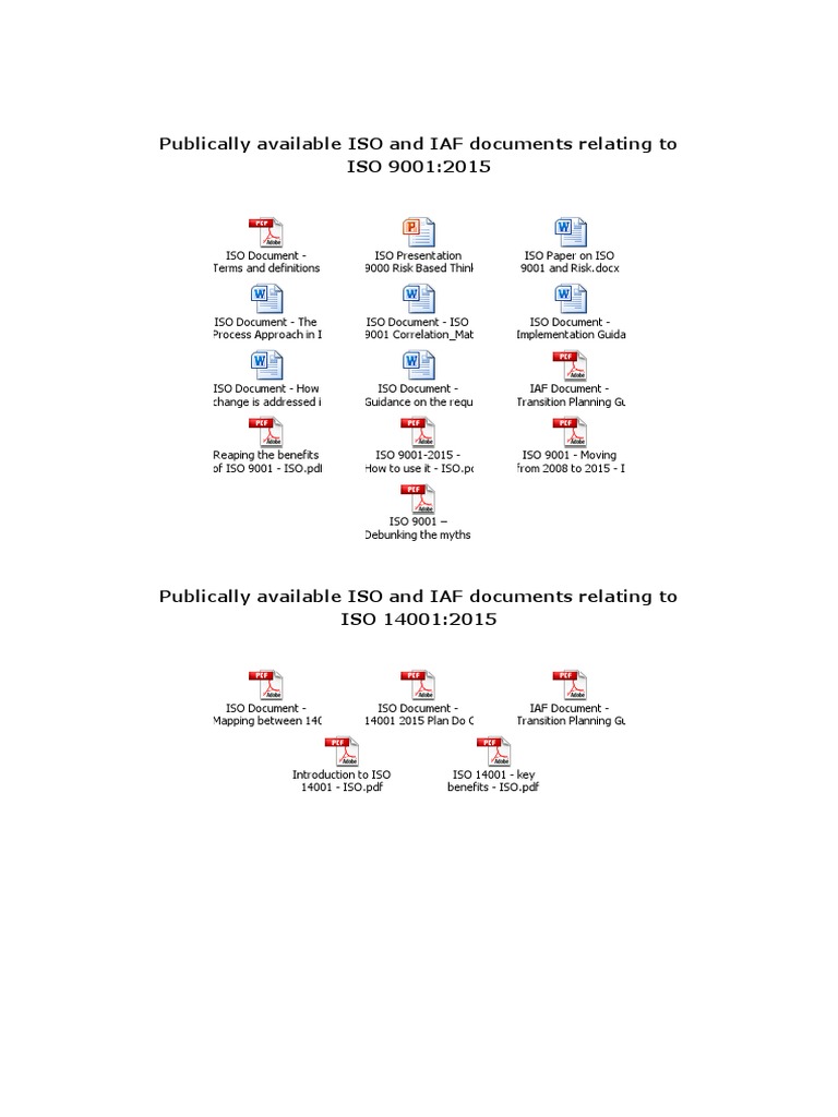 ISO and IAF Docs 9001 and 14001 2015 | PDF | International Organization ...