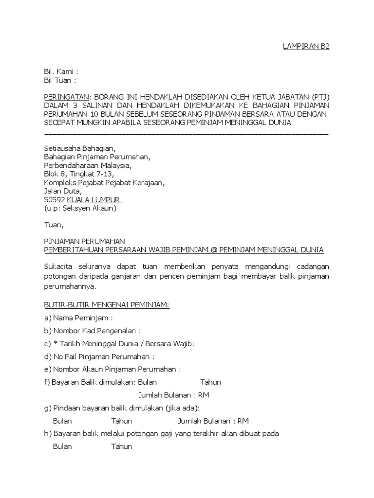 LAMPIRAN B2 - Borang Pinjaman Perumahan LPPSA | PDF