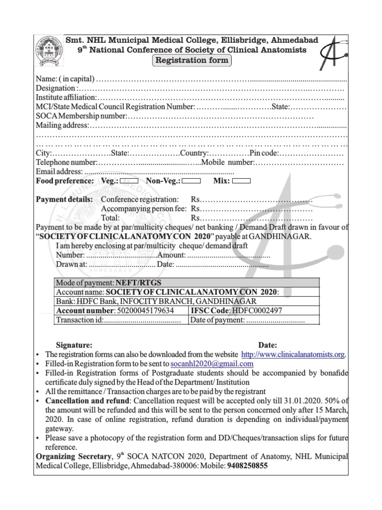 SOCA Registration Form 2020 | PDF | Cheque | Financial Technology