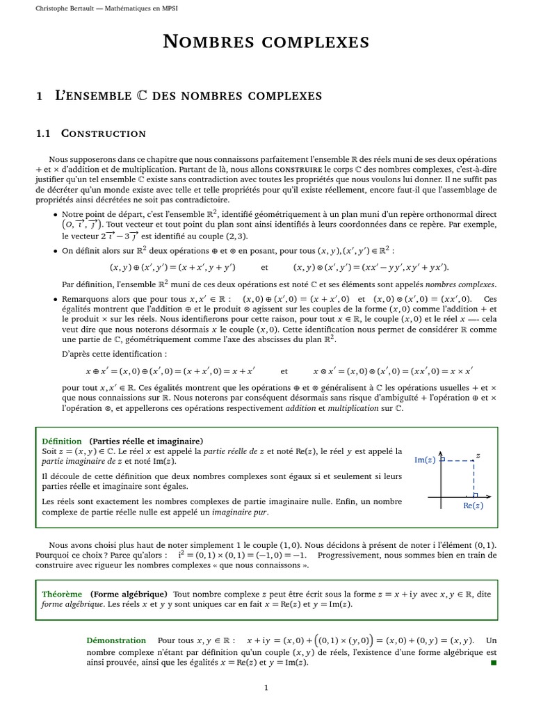 1 Nombres Complexes | PDF | Nombre complexe | Nombre réel