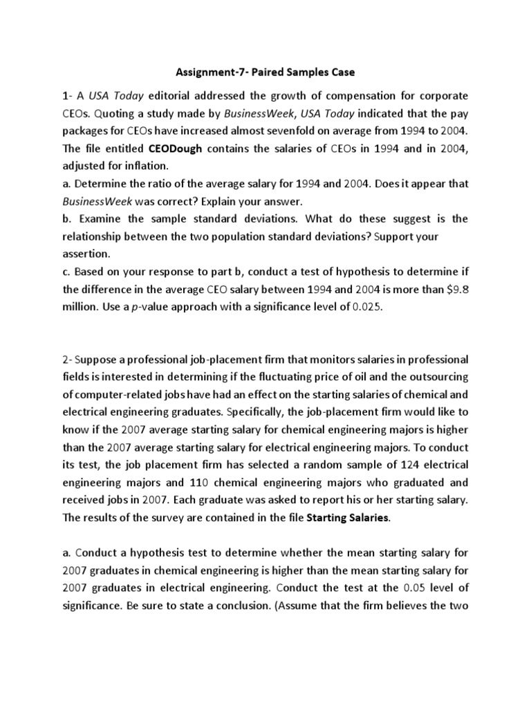 Assignment 7 Paired Samples | PDF | Statistical Hypothesis Testing | P ...