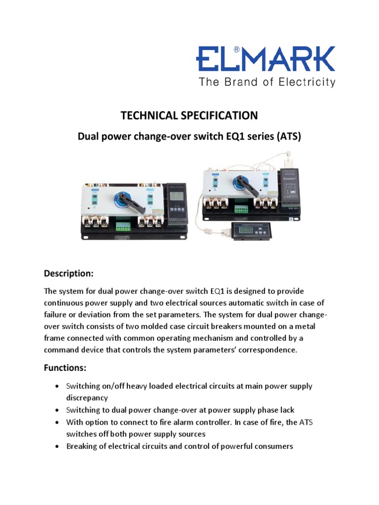 Technical Specification - Dual Power Change-Over Switch EQ1 Series (ATS ...