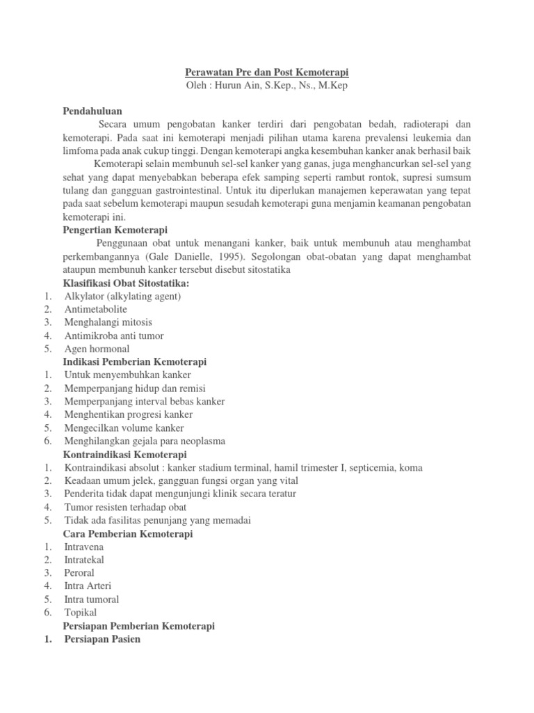 Perawatan Pre Dan Post Kemoterapi | PDF